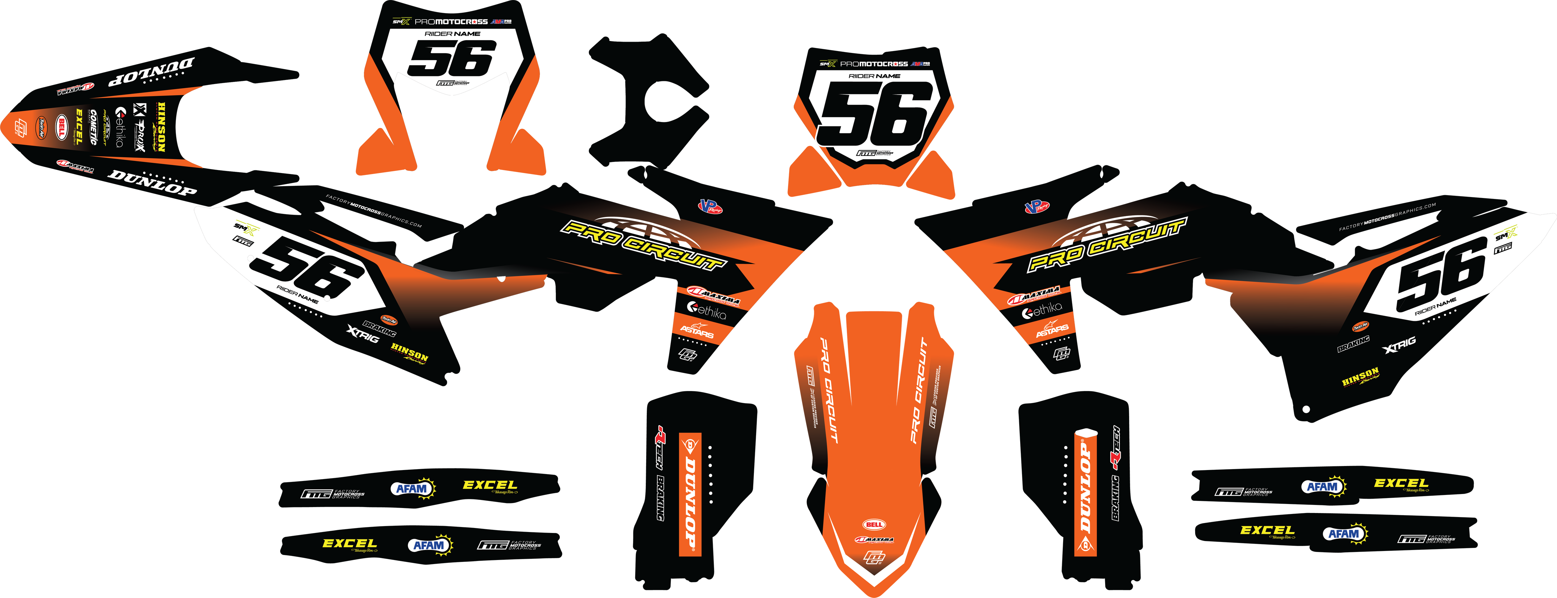 PROCIRCUIT BLACK & Orange TEAM GRAPHICS KIT. - factorymotocrossgraphics